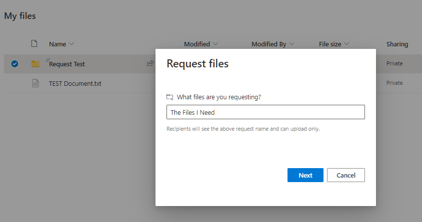 Request Files from other users in OneDrive – TELICS